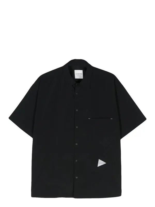 AND WANDER Logo-patch Classic-collar Shirt - Black