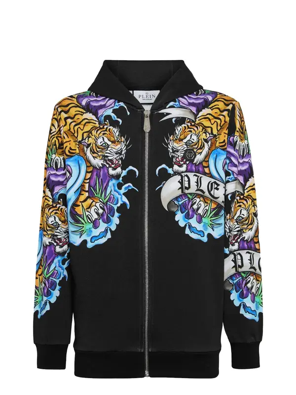 Philipp Plein Tattoo-print Zip-up Hoodie - Black