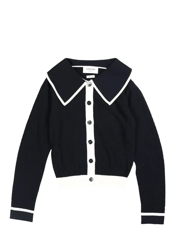 Thom Browne Contrasting-trim Pointelle-knit Cotton Cardigan - Blue