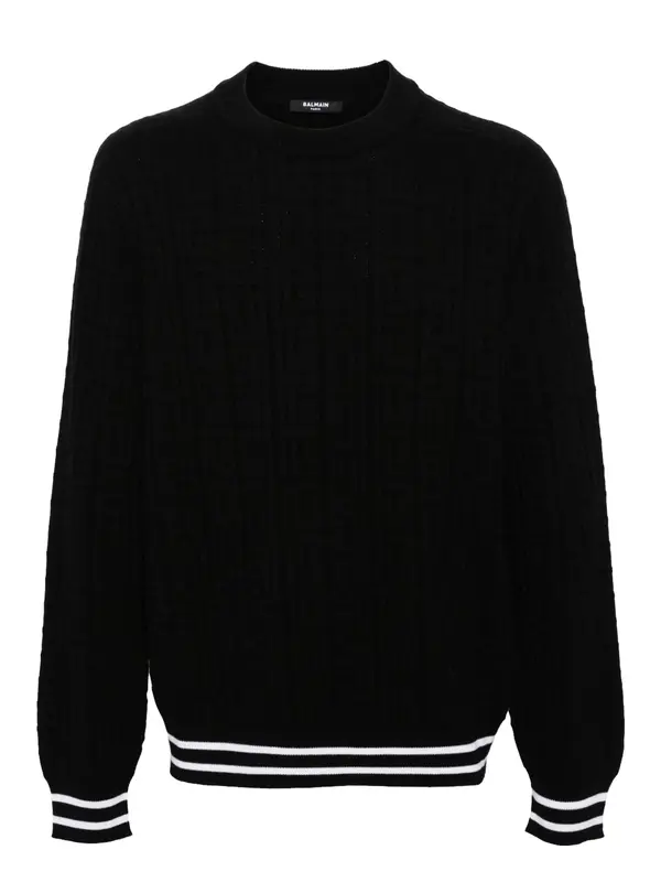 Balmain Patterned Jacquard Merino Jumper - Black