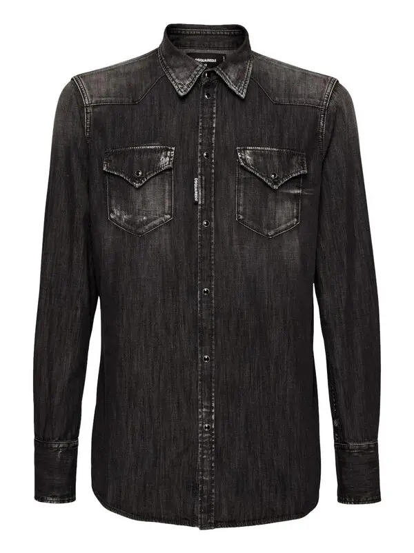 Dsquared2 Long-sleeve Washed Denim Shirt - Black