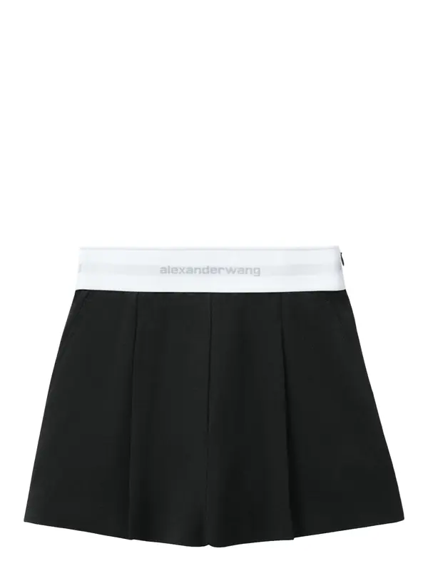 Alexander Wang Logo-waistband Pleated Shorts - Black
