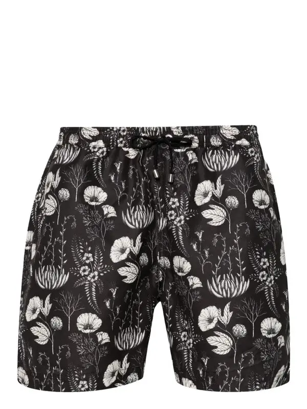 Sunspel Leaf-print Swim Shorts - Black