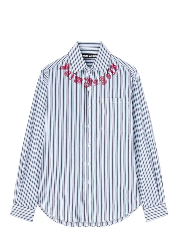 Palm Angels Logo-print Striped Cotton Shirt - Blue