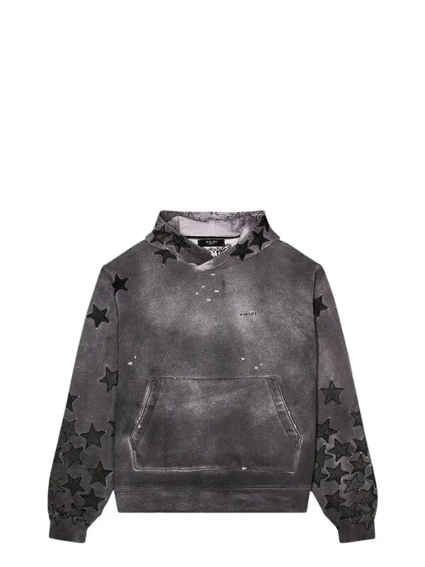 Amiri Star-appliqué Denim Hoodie - Grey
