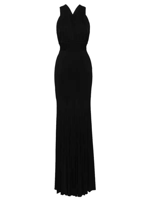 HERVE L. LEROUX Pleated Fishtail Gown - Black