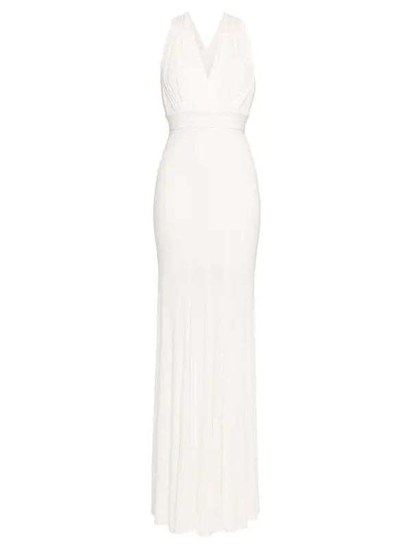 HERVE L. LEROUX Pleated Fishtail Gown - White