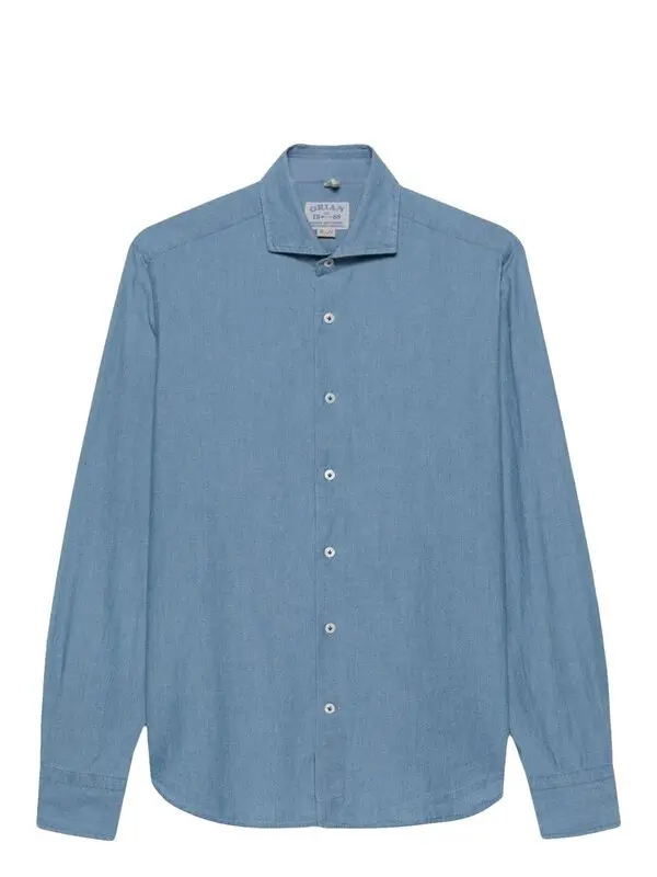 ORIAN Mélange-effect Cotton Shirt - Blue