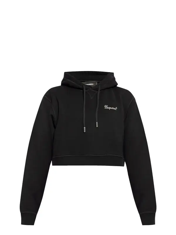 Dsquared2 Rhinestone-logo Cropped Hoodie - Black