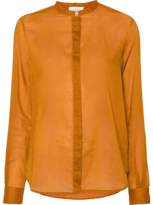 FORTE_FORTE Semi-sheer Band-collar Shirt - Orange