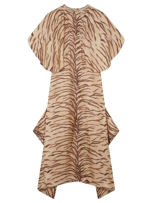 Stella McCartney Tiger-print Silk Midi Dress - Brown