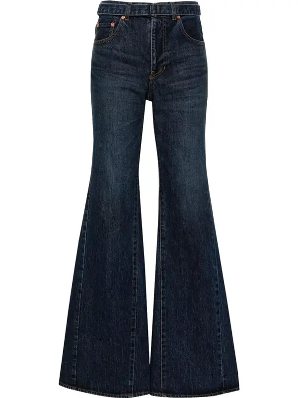 Sacai Belted Flared Jeans - Blue