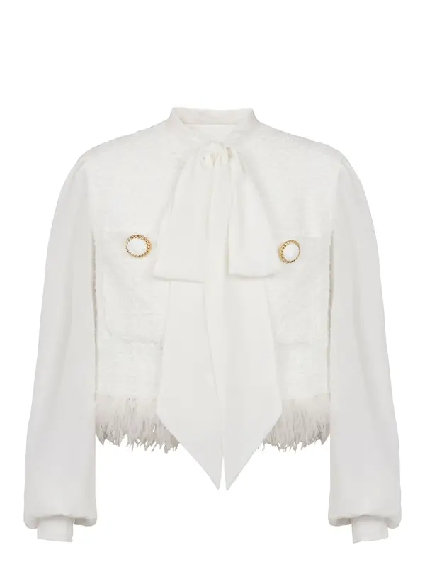 Balmain Panelled Tweed Jacket - White