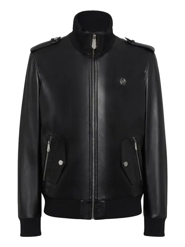 Philipp Plein Logo-appliqué Leather Jacket - Black