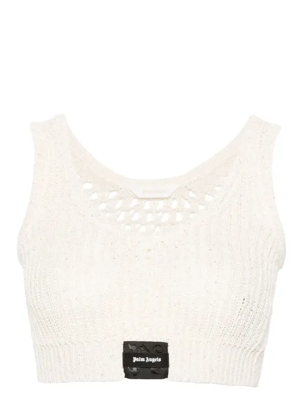 Palm Angels Sequin-embellished Knitted Crop Top - Neutrals
