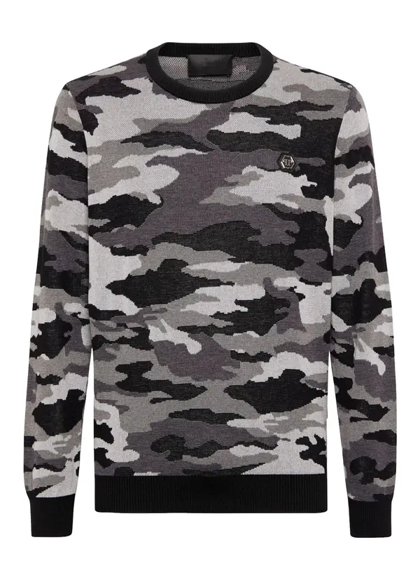 Philipp Plein Camouflage-pattern Merino Jumper - Black