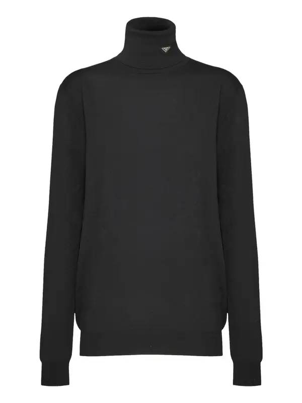 Prada Enamel Triangle-logo Wool Jumper - Black