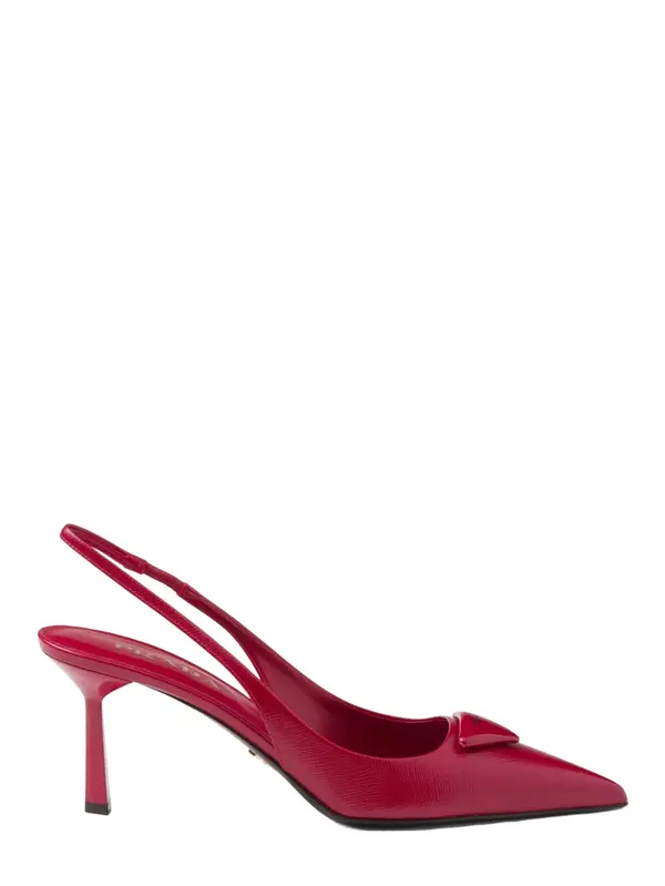 Prada Triangle-logo Leather Slingback Pumps - Red