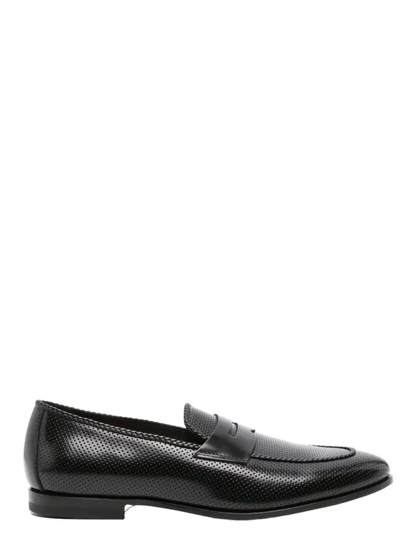 Santoni Perforated Leather Loafers - Black