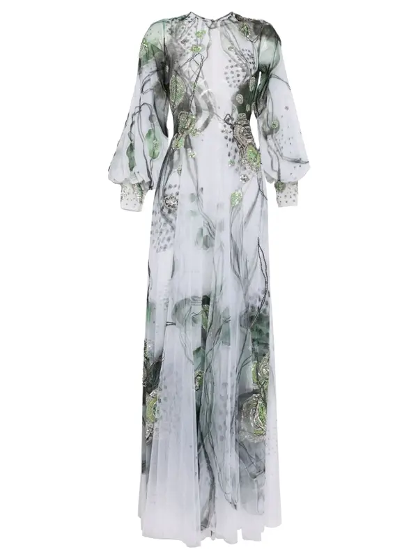 SAIID KOBEISY Graphic-print Beaded Tulle Dress - White