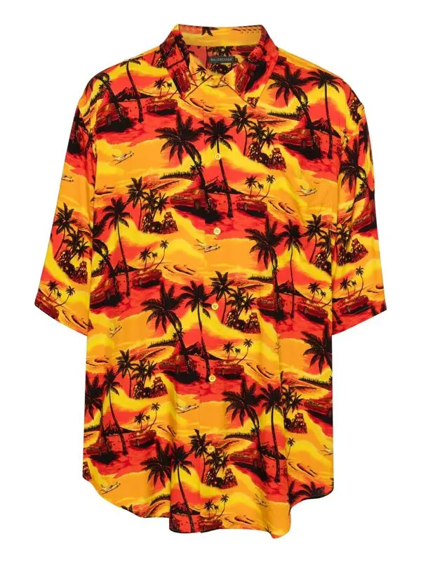 Balenciaga Floral-print Short-sleeve Shirt - Orange