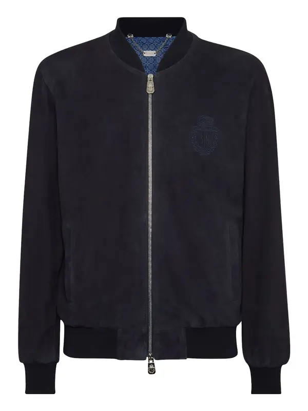 BILLIONAIRE Crest-embroidered Bomber Jacket - Blue