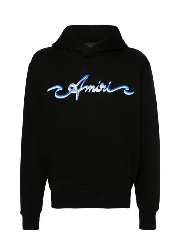 Amiri Logo Print Cotton Hoodie - Black