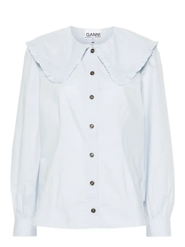 GANNI Puritan-collar Cotton Shirt - Blue