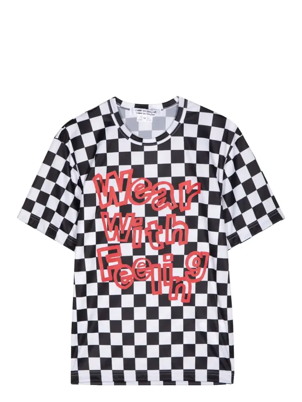 Comme Des Garçons Slogan-print Checkerboard T-shirt - Black
