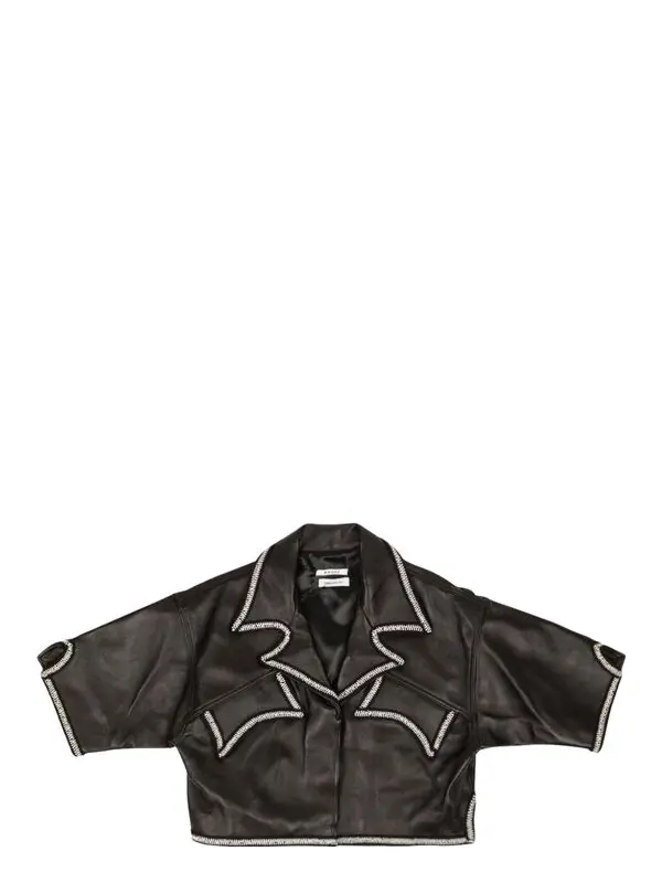 Rhude Lace-trim Leather Cropped Shirt - Black