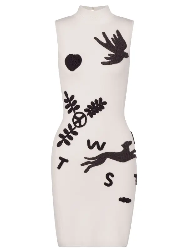 Moschino Embroidered Knitted Minidress - White