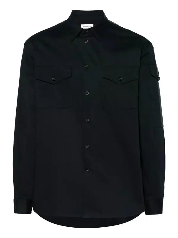 Alexander McQueen Logo-trim Cotton Shirt - Blue