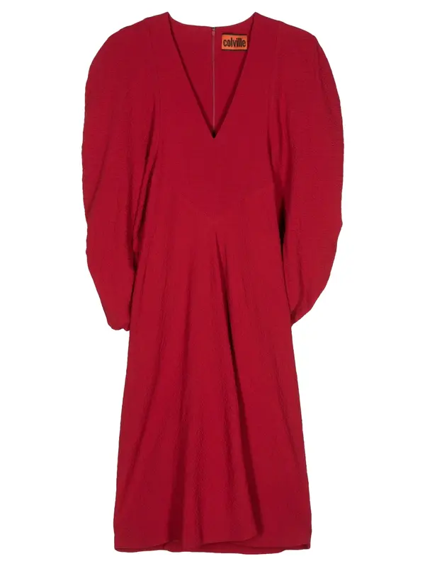 Colville Puff-sleeve Crepe Midi Dress - Red