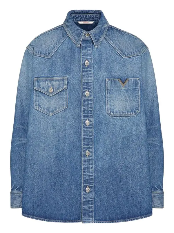 Valentino Garavani V-detail Denim Shirt - Blue
