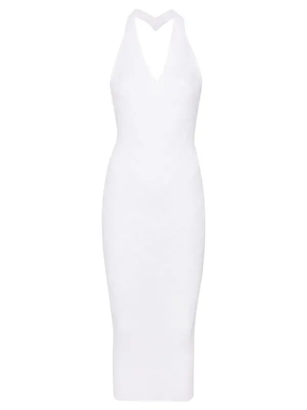 Balmain V-neck Halterneck Midi Dress - White