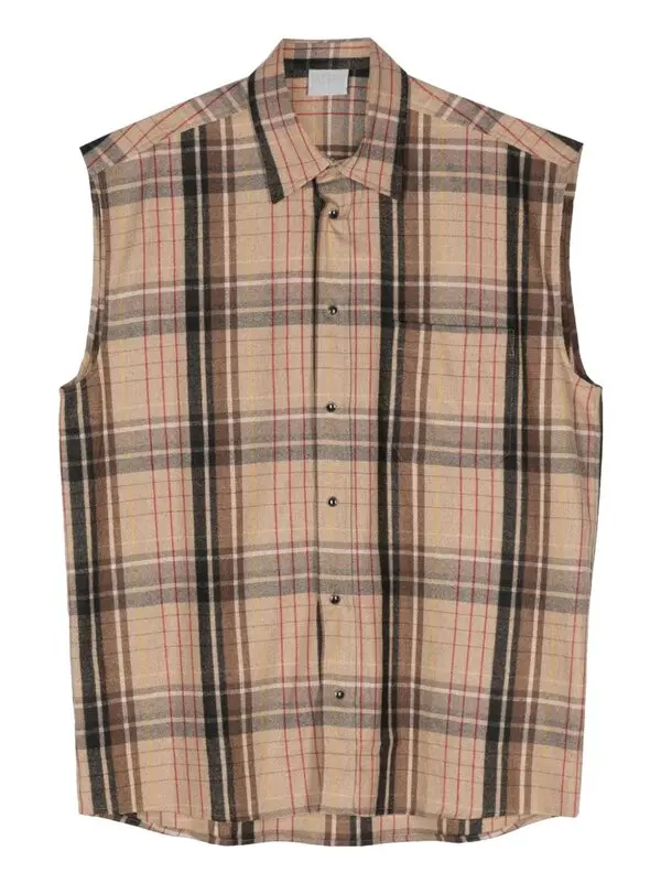 VTMNTS Tartan Check Flannel Sleeveless Shirt - Neutrals