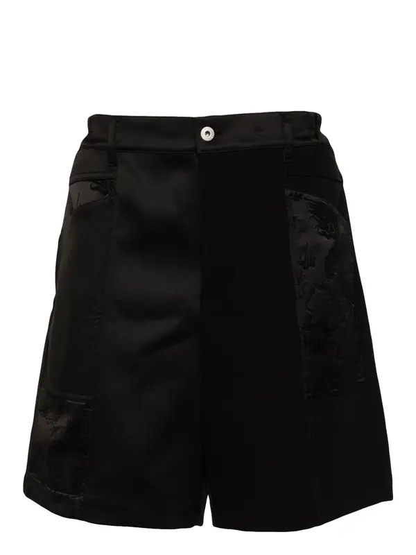 FENG CHEN WANG Dragon-jacquard Patchwork Shorts - Black