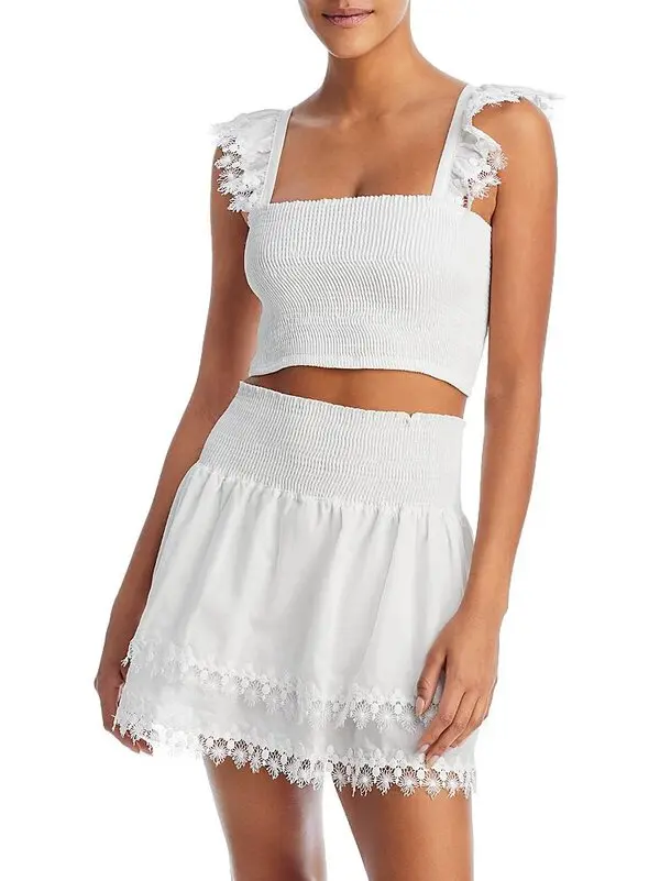 Peixoto Mariel Smocked Swim Cover-up Top - White