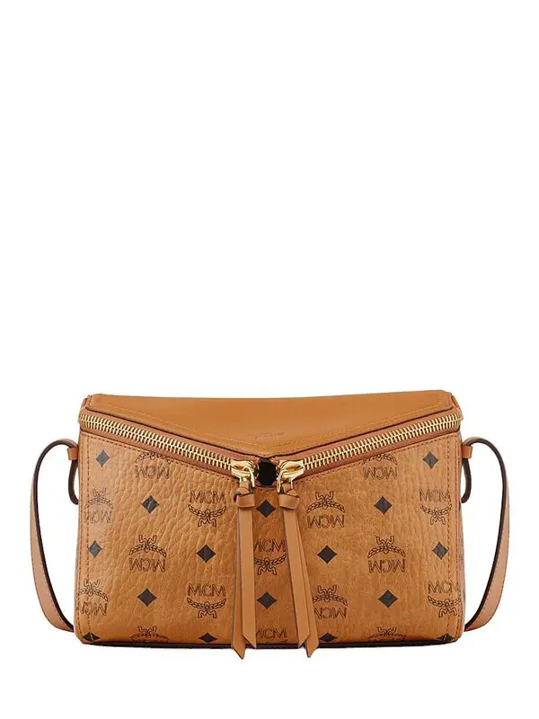 Mcm Diamond Visetos Small Shoulder Bag - Cognac