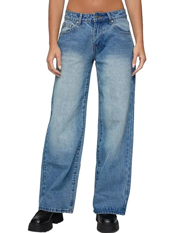 EDIKTED Magda Low Rise Acid Wash Jeans - Blue Washed