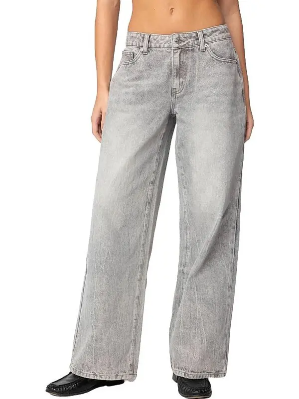 EDIKTED Magda Low Rise Acid Wash Jeans - Gray Washed
