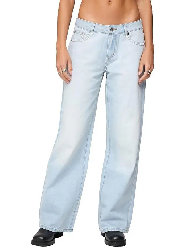 EDIKTED Magda Low Rise Acid Wash Jeans - Light-blue