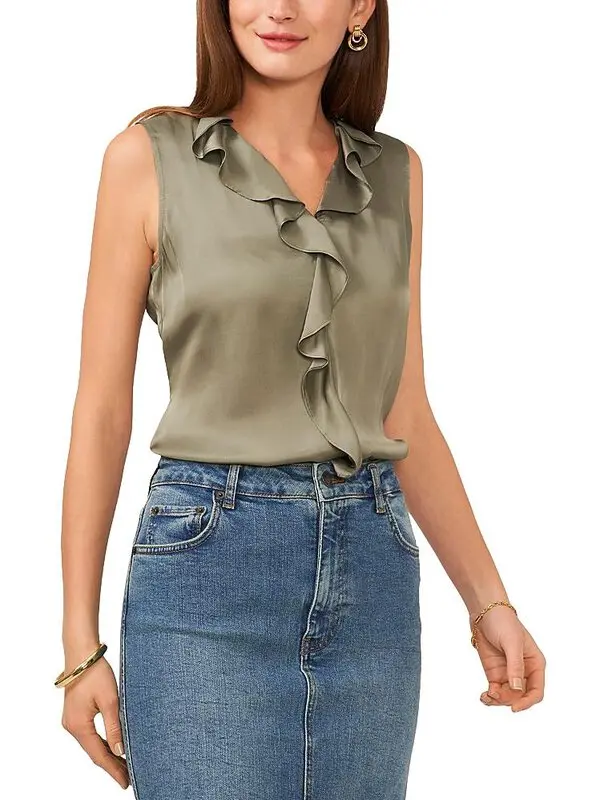 Vince Camuto Sleeveless Ruffle Top - Olive Mist