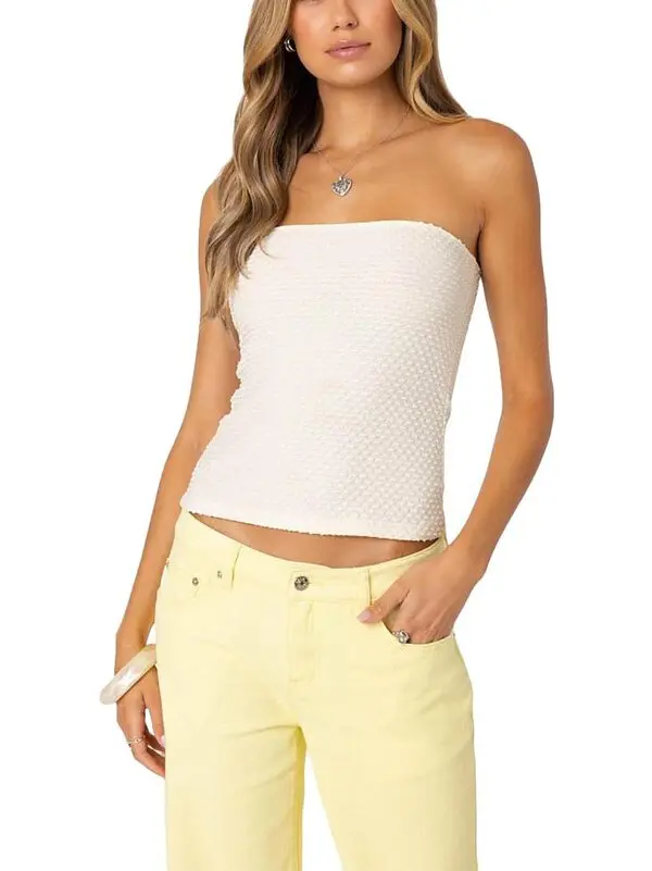 EDIKTED Albina Textured Tube Top - Cream