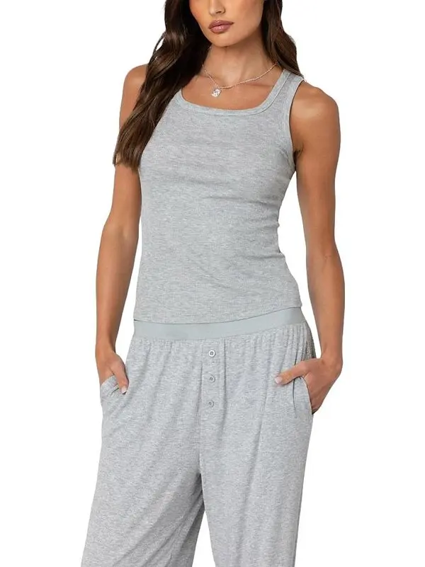 EDIKTED Kylian Ribbed Tank Top - Gray Melange