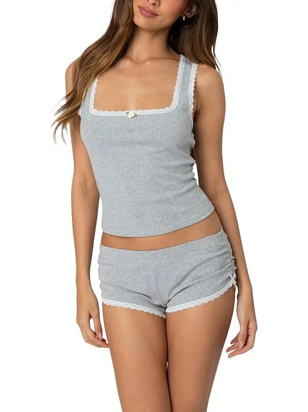EDIKTED Kadence Lace Trim Tank Top - Gray Melange