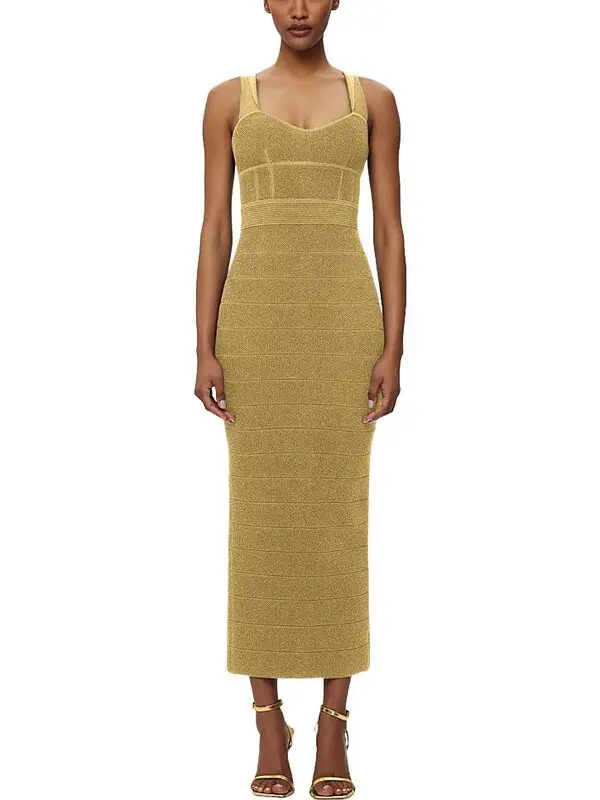 Herve Leger Textured Lurex Sweetheart Gown - Met Gold