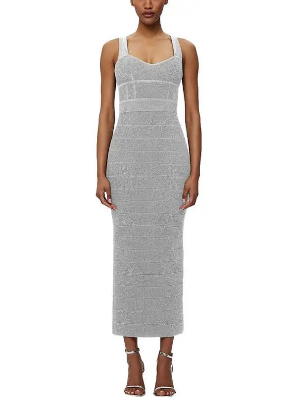 Herve Leger Textured Lurex Sweetheart Gown - Met Silver