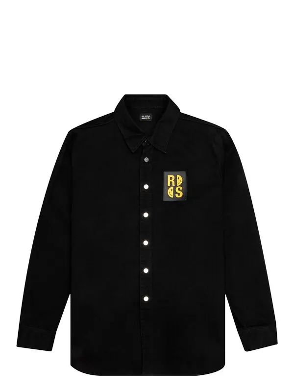 Raf Simons Slim-fit Denim Shirt With Leather Patch - Black