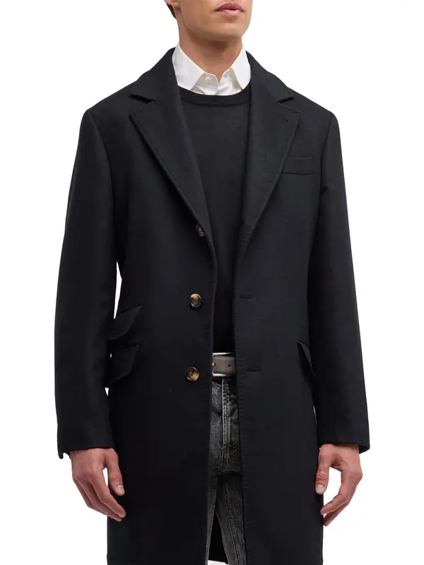 Brunello Cucinelli Traditional Fit Wool Overcoat - Black